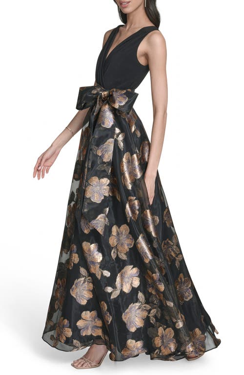 ELIZA J Eliza J Metallic Floral Tie Waist Gown